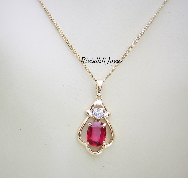 Dije y cadena de oro "Rubí Oval" - Rivialldi Joya